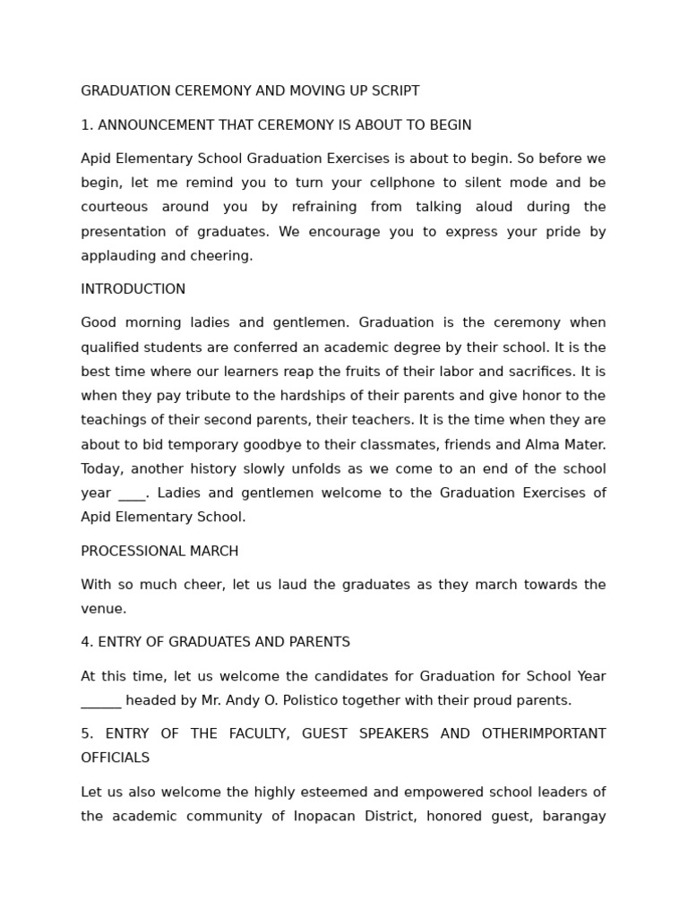 Graduation Ceremony and Moving Up Script | PDF