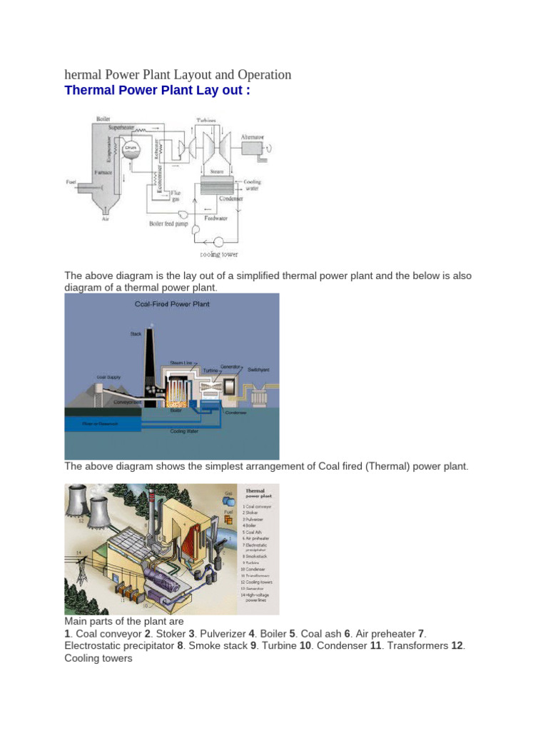 Hermal Power Plant Layout and Operation | PDF | Boiler | Chimney