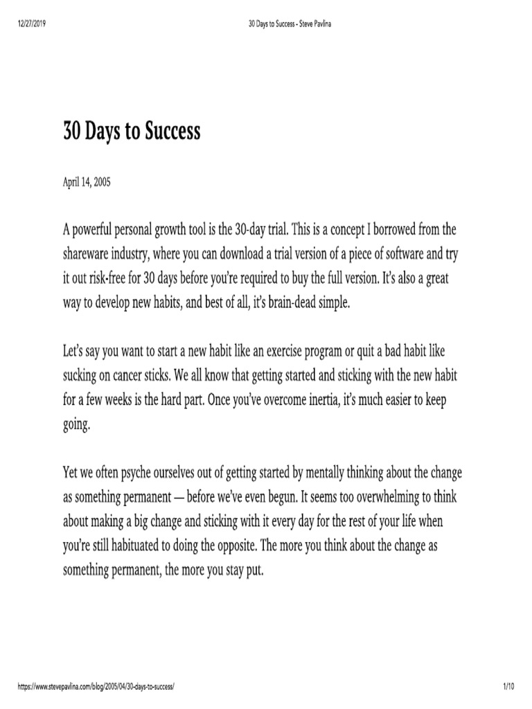 30 Days to Success - Steve Pavlina | PDF