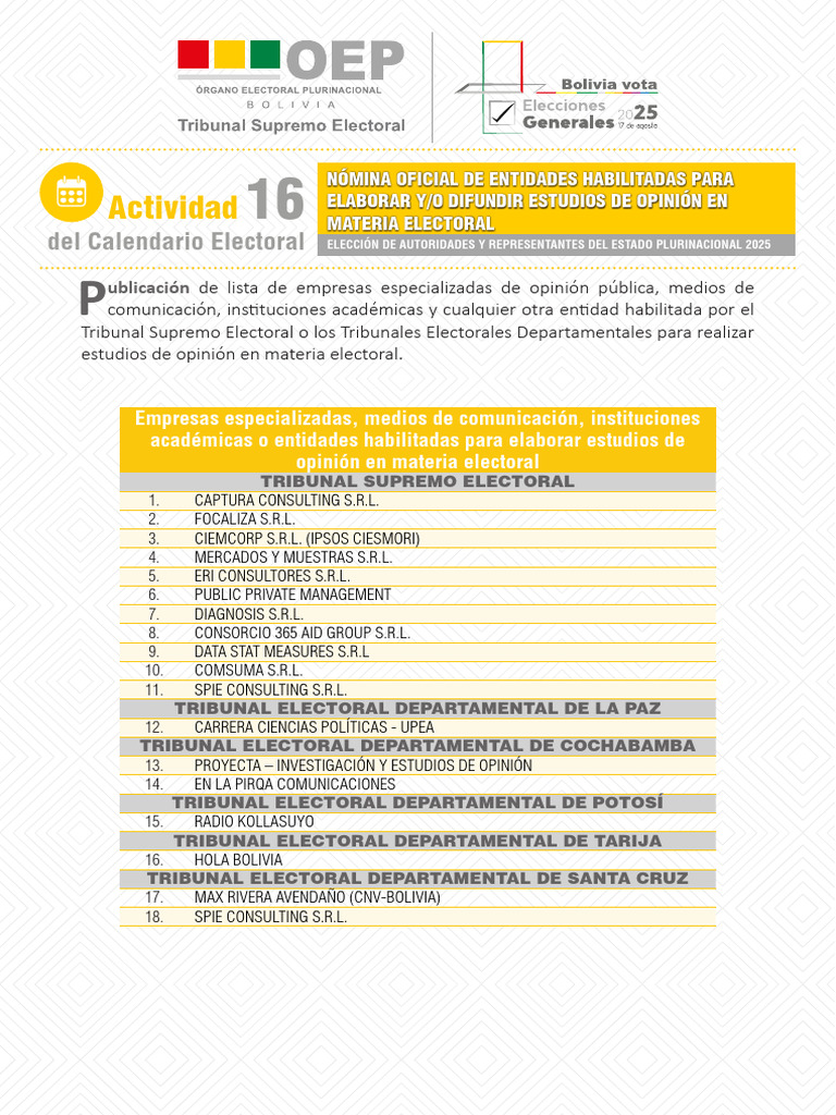 Empresas y Medios Habilitados Por El TSE | PDF | Bolivia | Radiodifusión