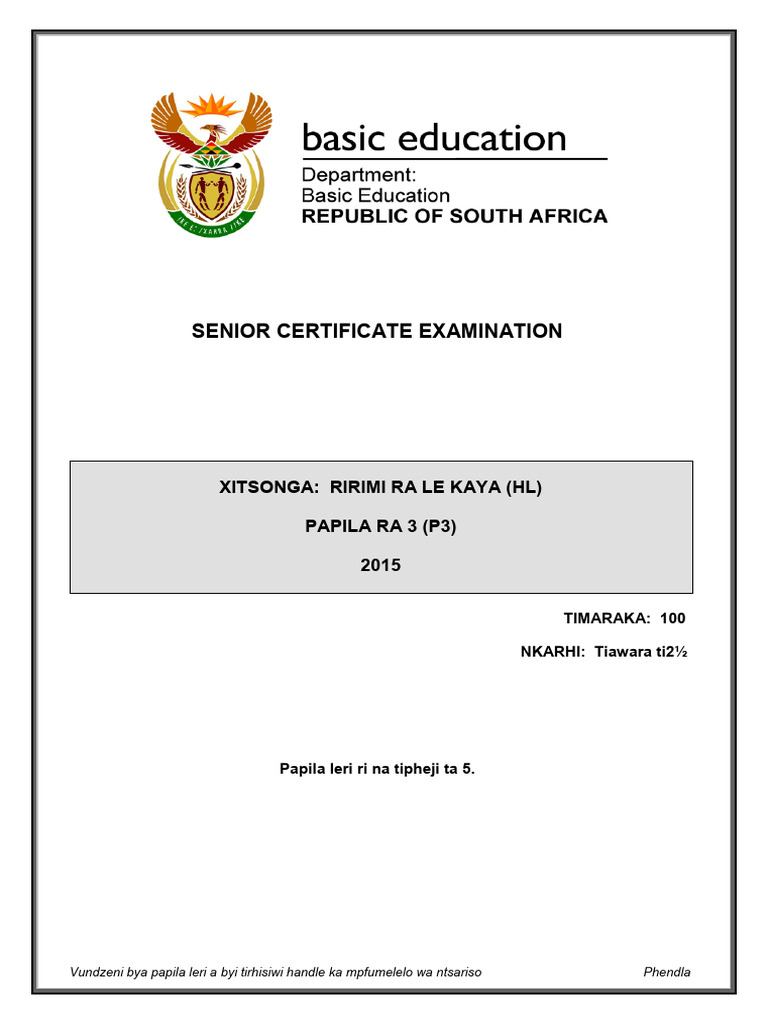 Xitsonga Grade 12 Paper 3 Guidelines | PDF