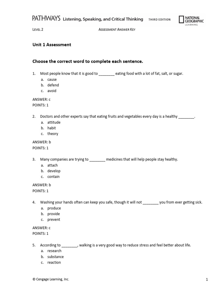 Level 2 Assessment Answer Key | PDF