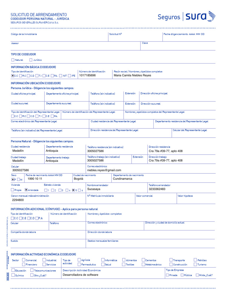 FORMULARIO solicitud-codeudor NUEVO (1) | PDF | Seguro