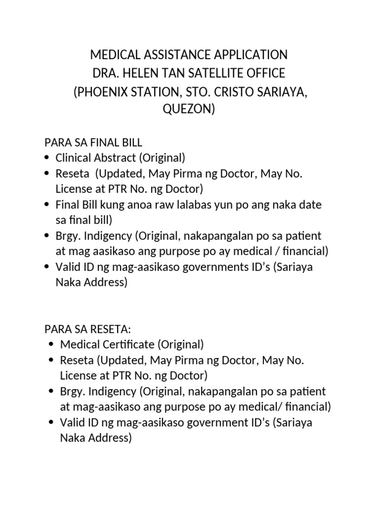 Helen Tan Med Assistance | PDF