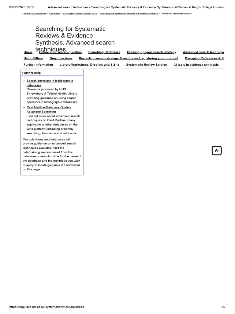 Advanced Search Techniques - Searching For Systematic Reviews ...