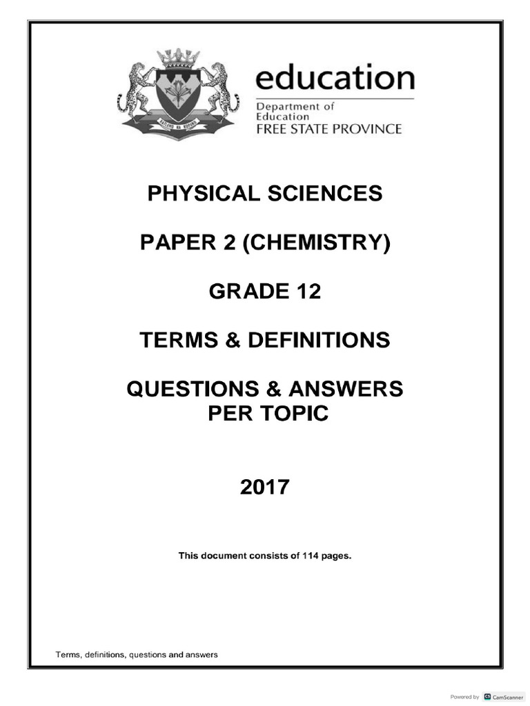 Physical Science Grade 12 Definitions Paper 2 Free State | PDF