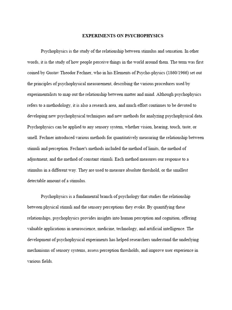 Experiments On Psychophysics | PDF | Psychophysics | Perception