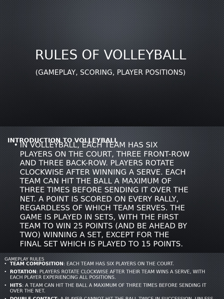 Rules of Volleyball | PDF | Volleyball | Summer Sports