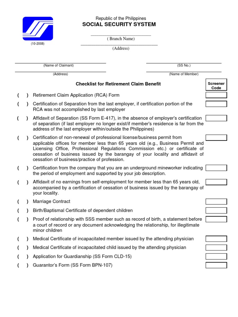 SSS Retirement Claim Requirements Checklist | PDF | Identity Document ...