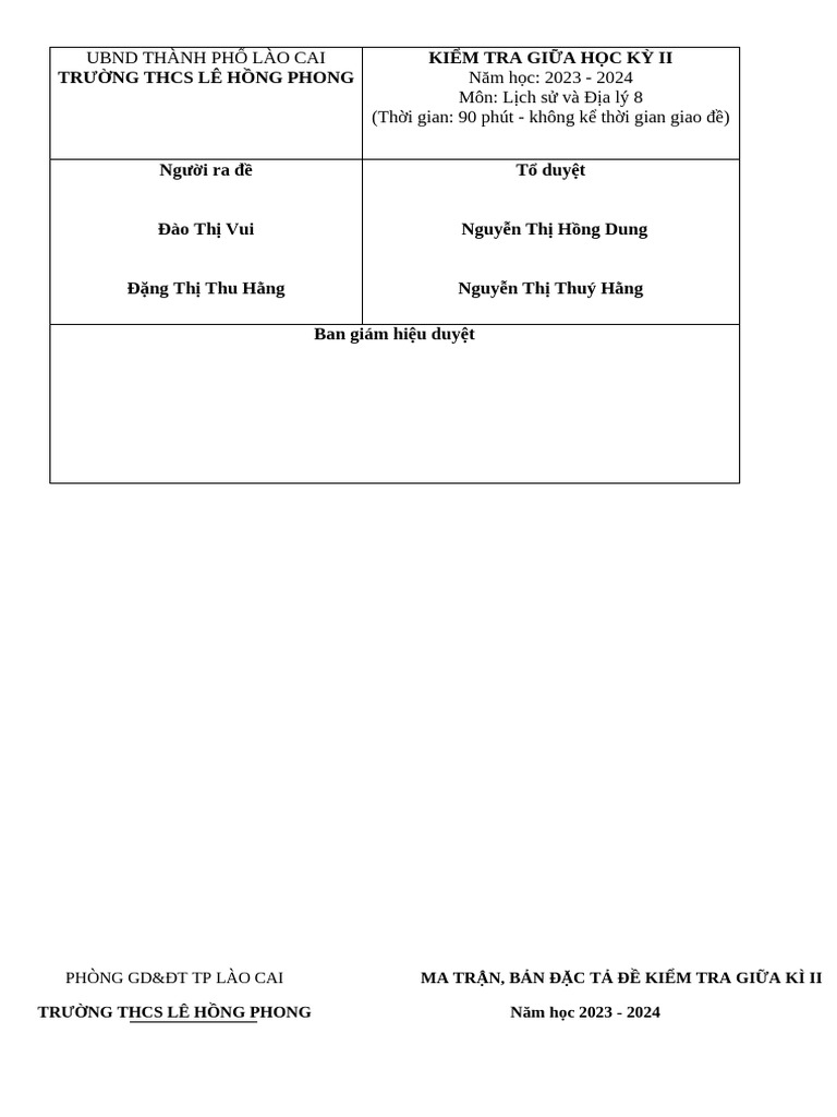 Đề KTGK 2 LS&ĐL 8 | PDF