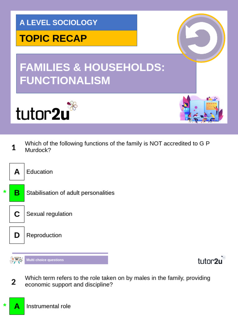 Topic Recap Alevel Families Functionalism | PDF | Sociological Theories ...