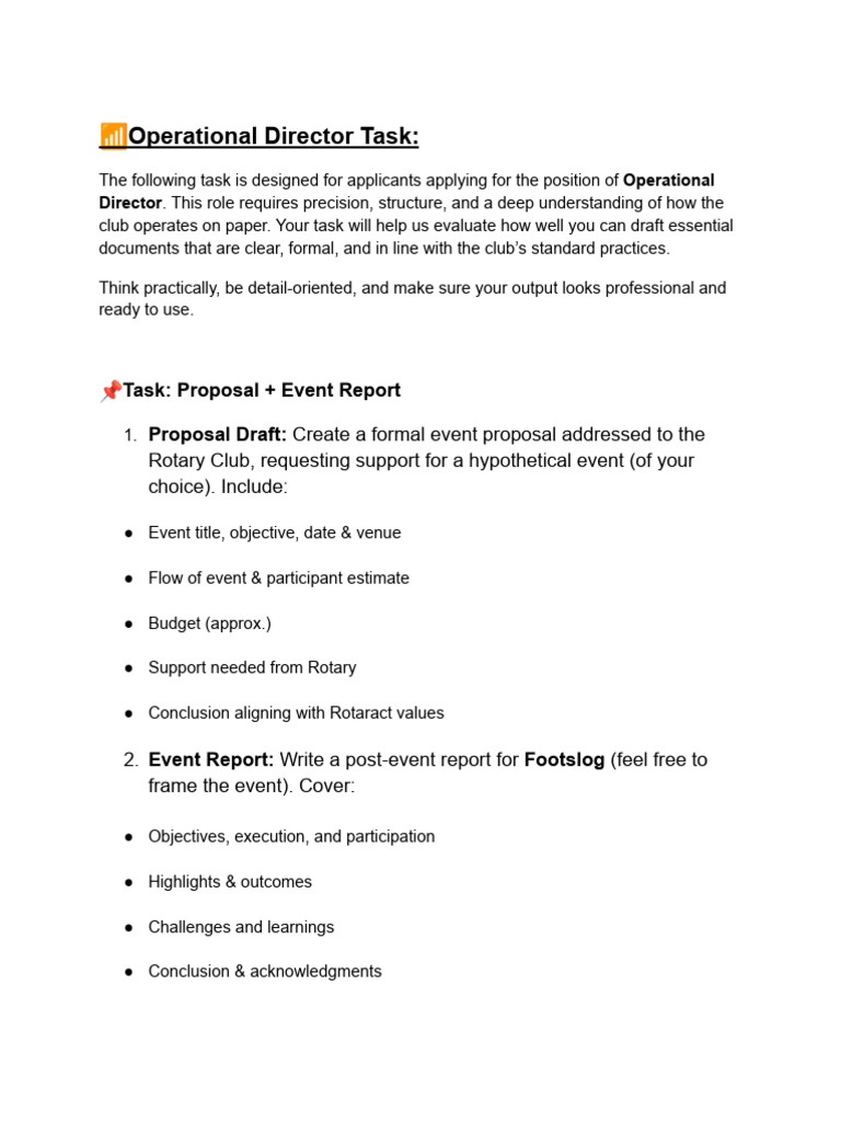 Operational Director Task | PDF