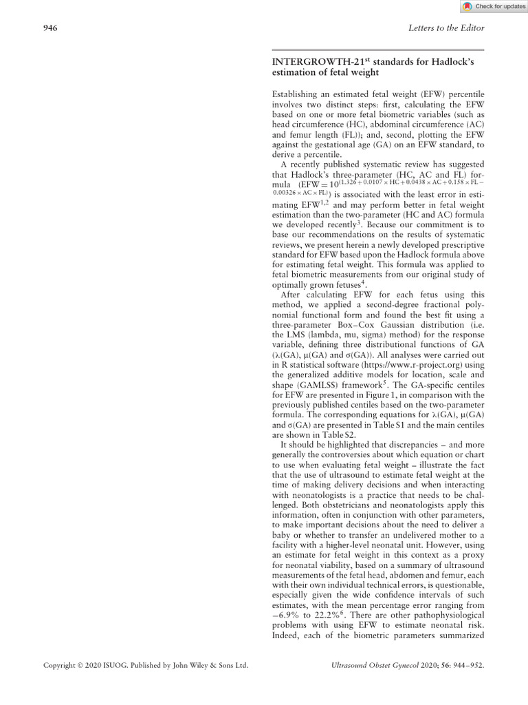 Ultrasound in Obstet Gyne - 2020 - Stirnemann - INTERGROWTH 21st ...