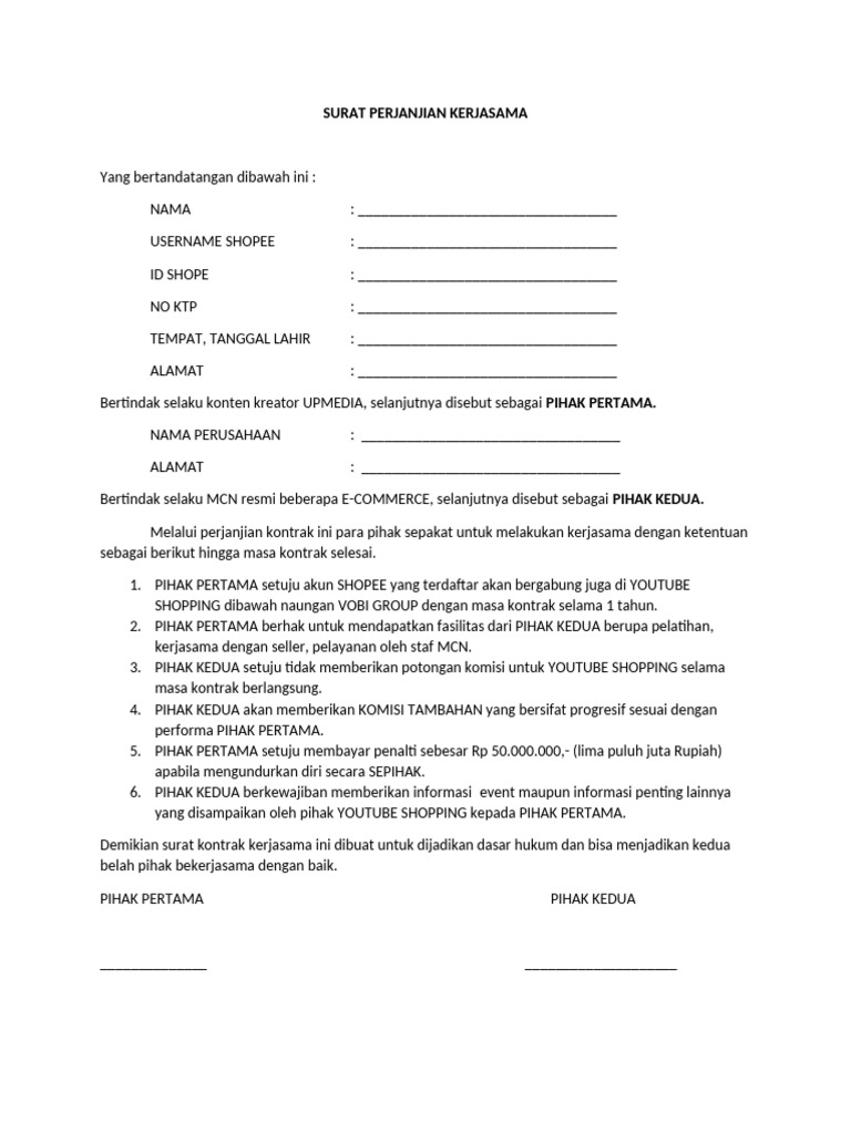 Surat Perjanjian Kerjasama | PDF