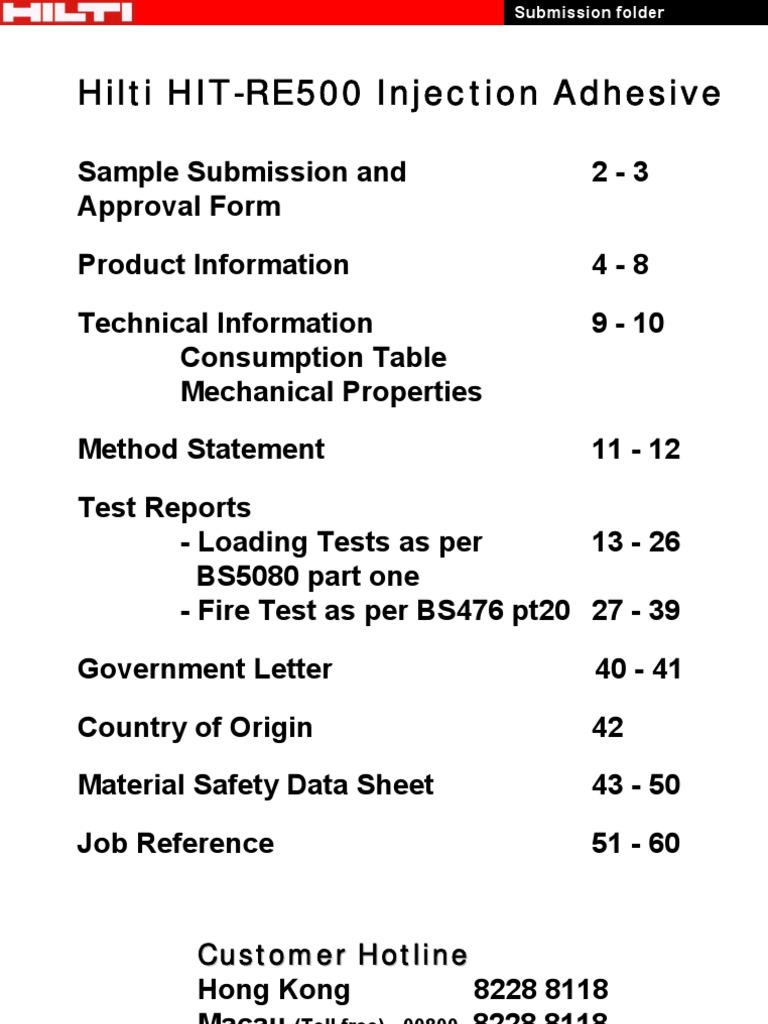 Hilti HIT-RE500 Adhesive Submission Form | PDF | Specification ...