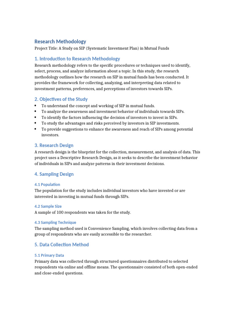SIP Mutual Fund Research Methodology | PDF | Methodology | Sampling ...