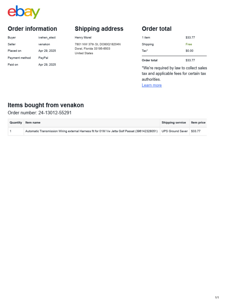 Order Details - Ebay | PDF