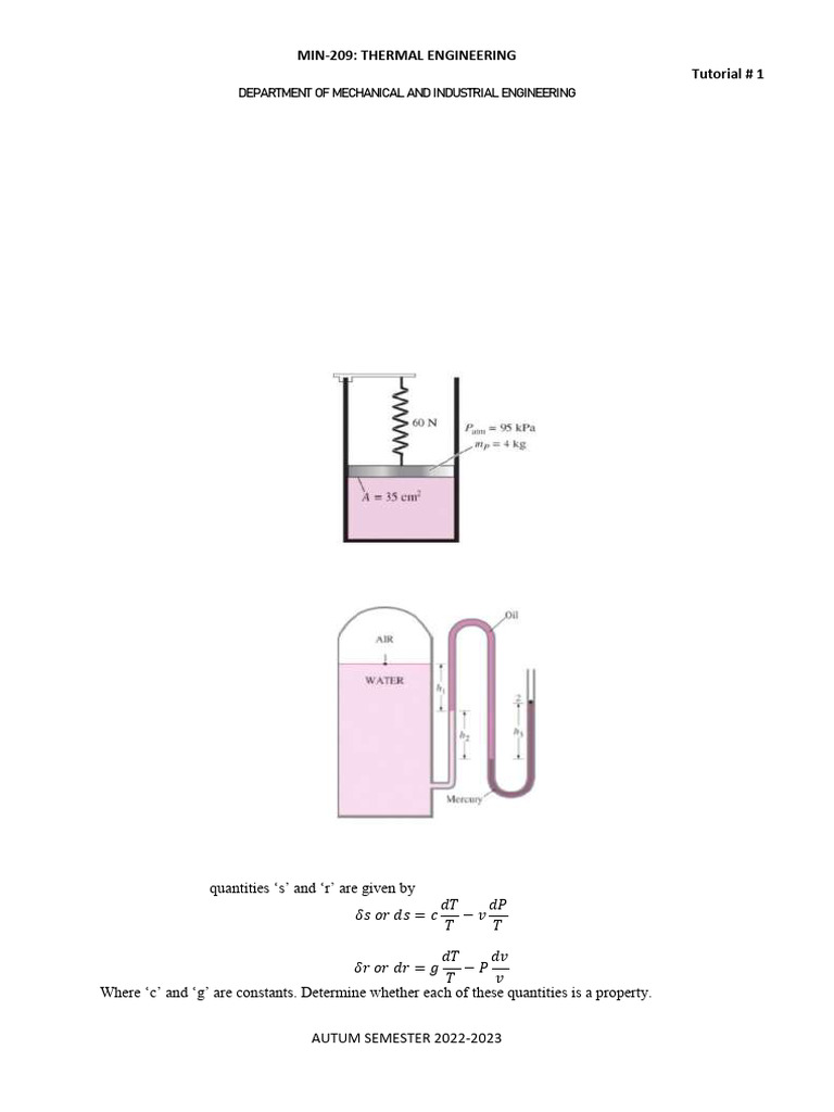 Tutorial 1 For Thermal Engineering | PDF | Pressure | Gases