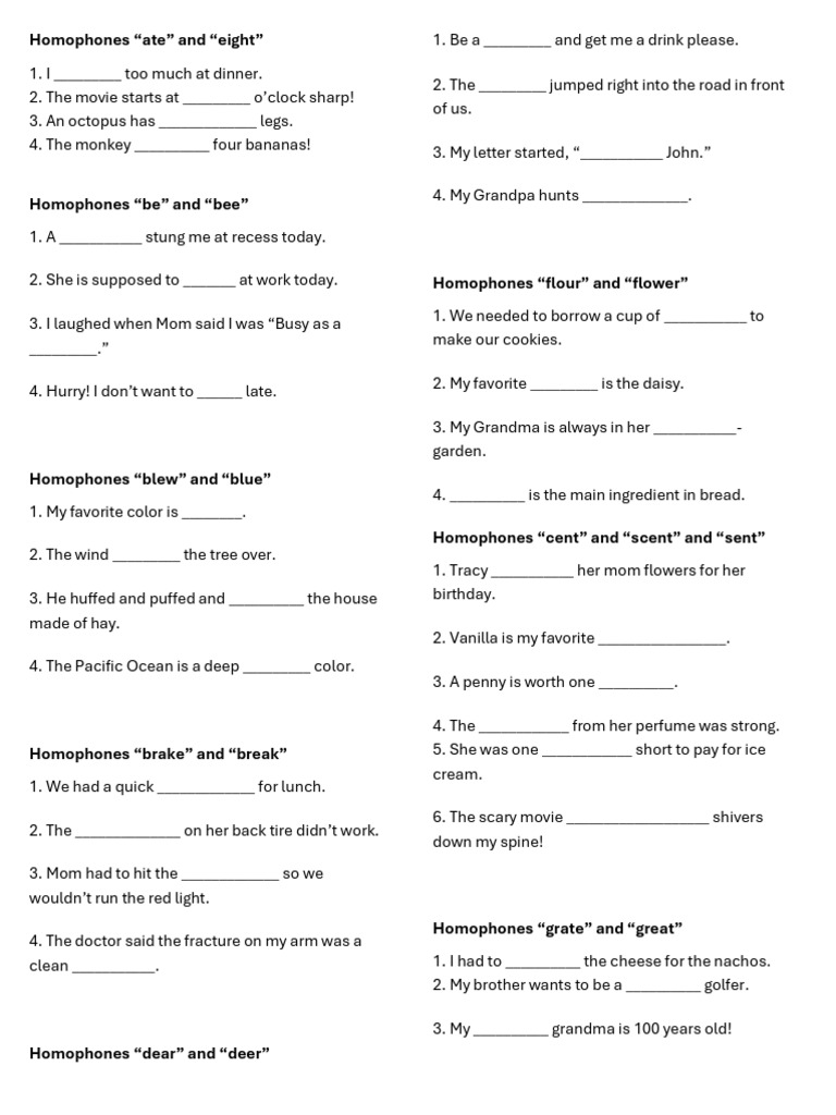Homophones "Ate" and "Eight" 1 | PDF