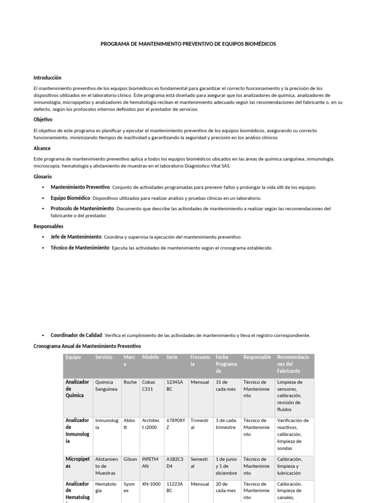 PROGRAMA DE MANTENIMIENTO PREVENTIVO DE EQUIPOS BIOMÉDICOS | PDF | Calibración | Software