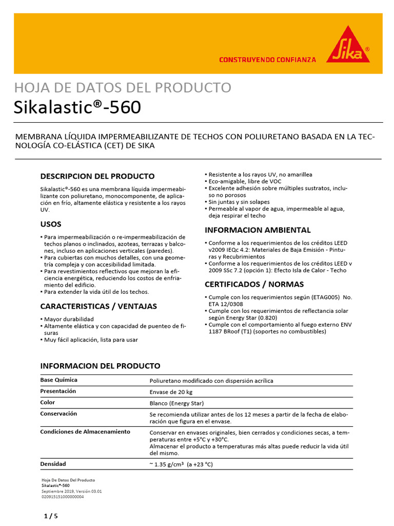Rendimiento de Sikalastic 560 | PDF | Humedad | Agua
