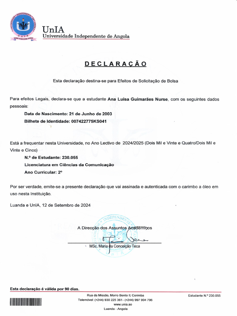 Ana Nurse Declaração de Frequência | PDF