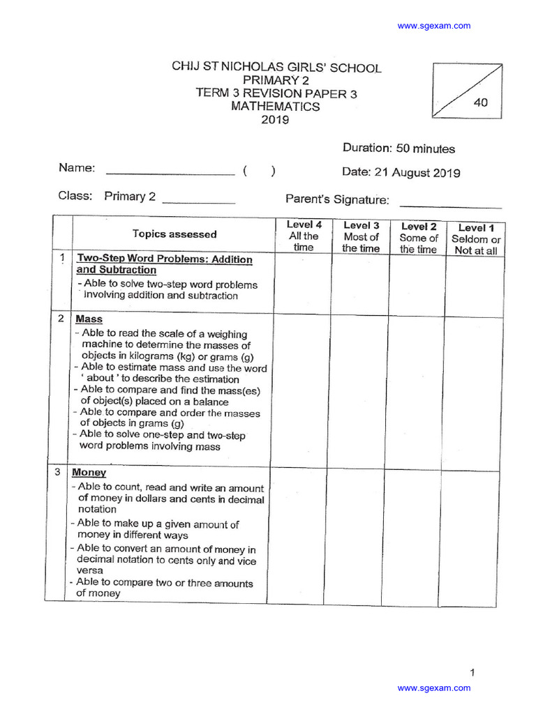 2019-P2-Math-Term 3 Review-CHIJ | PDF