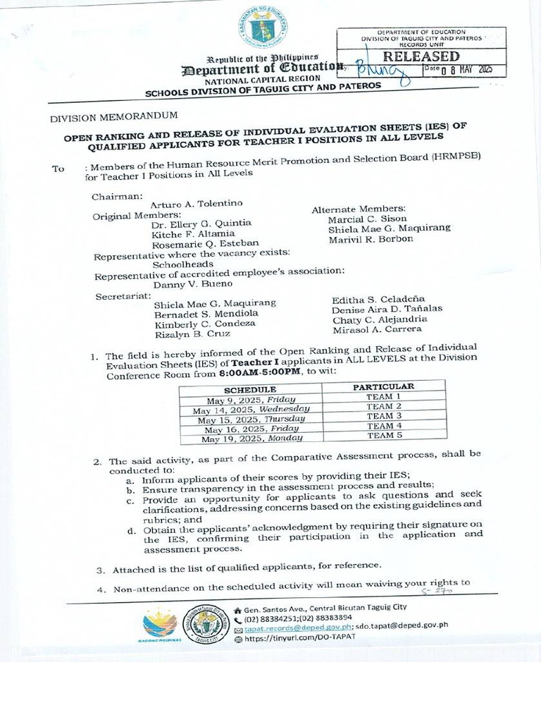 Open Ranking and Release of Individual Evaluation Sheets (Ies) of ...