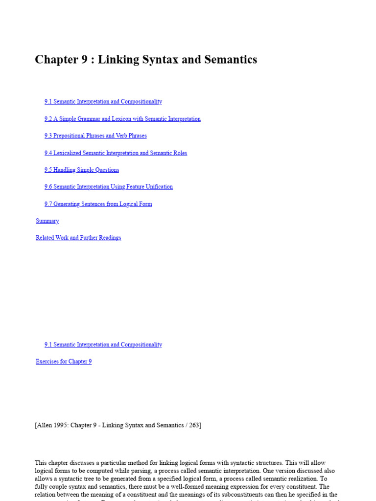 Natural Language Understanding Allen 1995 Chapter 9 | PDF | Syntax ...