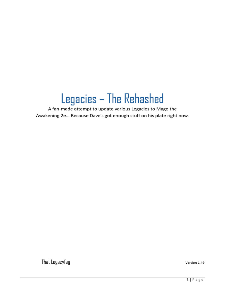 MtAw 2 - Legacies – the Rehashed | PDF | Mind | Dream