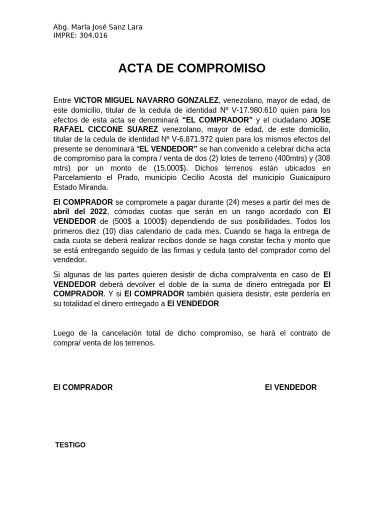 ACTA DE COMPROMISO | PDF