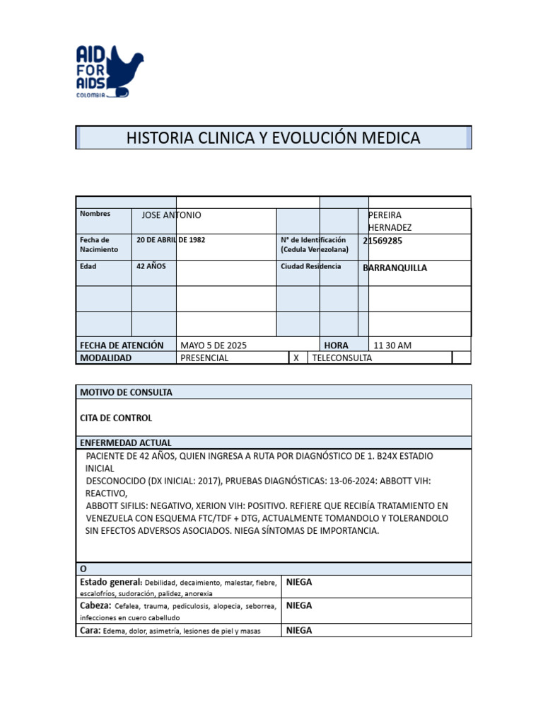 Formato de Evolucion | PDF | VIH | Especialidades Medicas