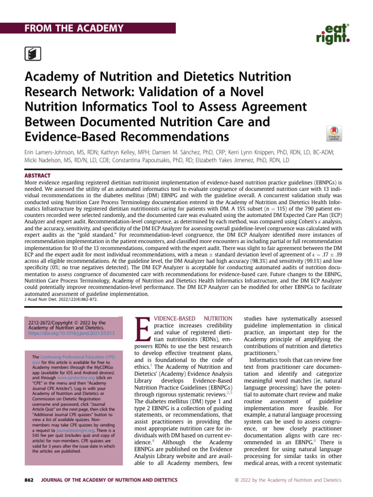 Academy of Nutrition and Dietetics Nutrition Research Network ...