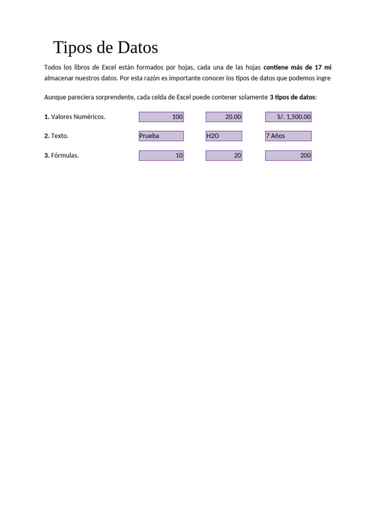Clase 2 - Tipos de Datos | PDF | Microsoft Excel | Informática