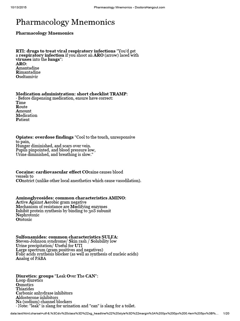 Pharmacology Mnemonics MRCP 1 | PDF | Analgesic | Benzodiazepine