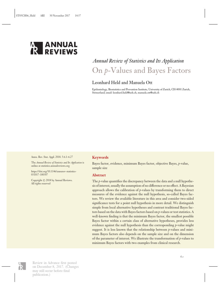 On P-Values and Bayes Factors - Annual Review of Statistics and Its Application | PDF | P Value ...