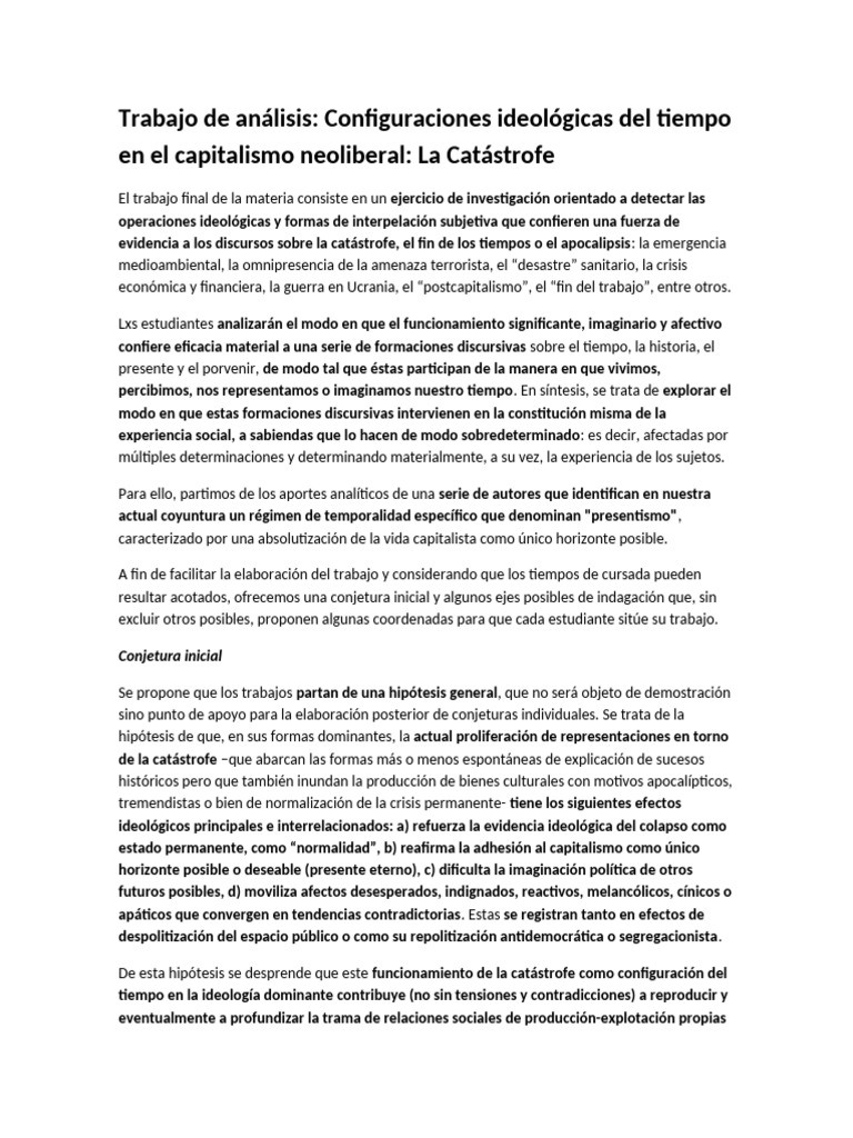 Consigna Trabajo Final Comu 3 | PDF | Ideologías | Capitalismo