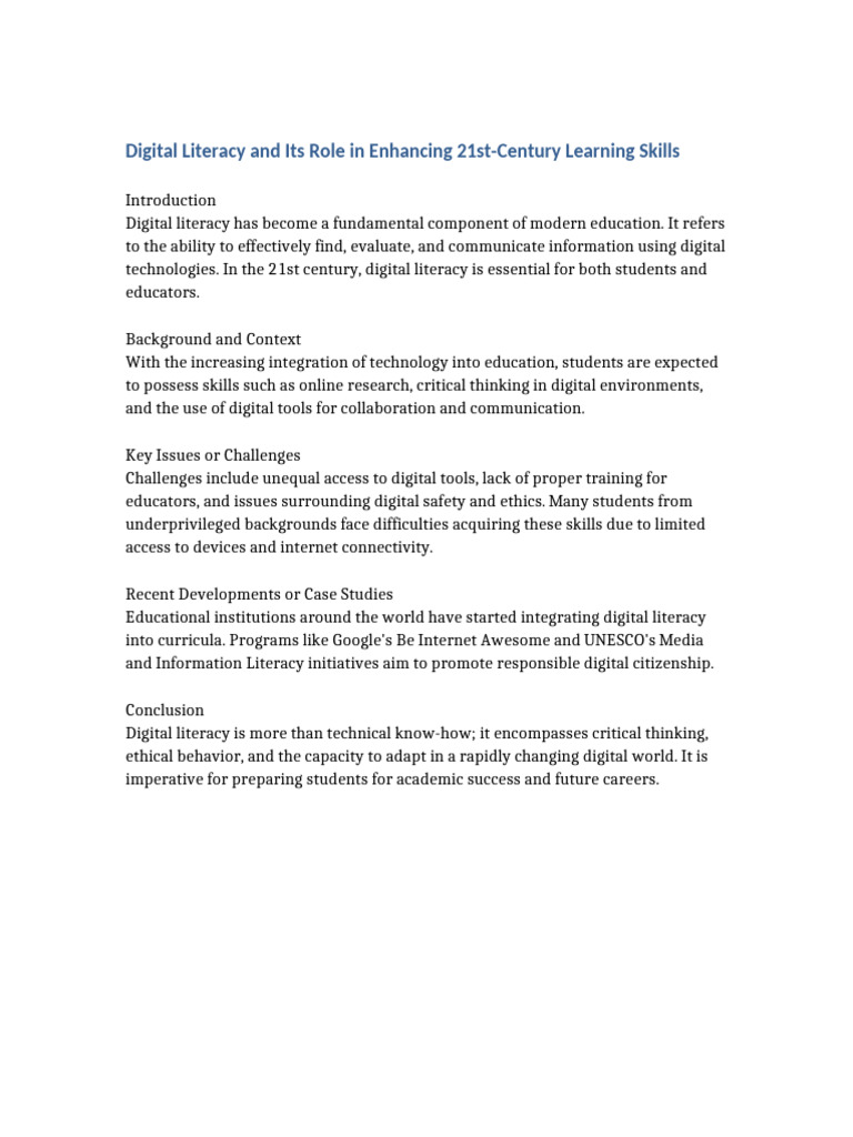 Digital Literacy Research Paper | PDF