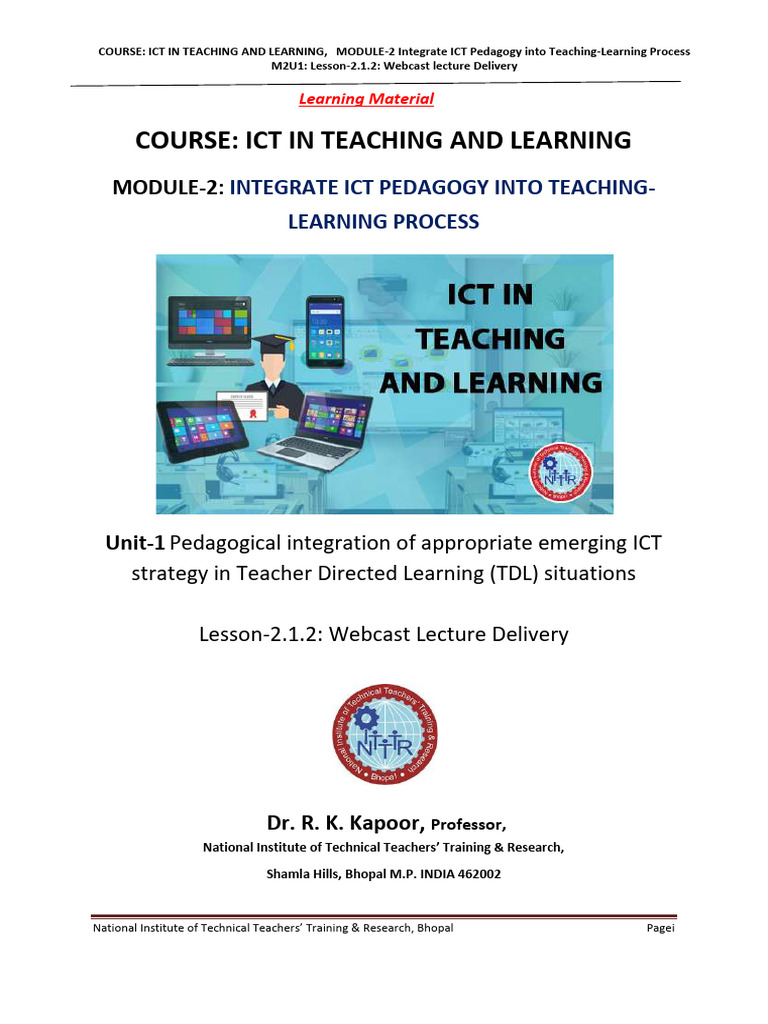 Lessson 2.1.2 Webcast Lecture Delivery-final-1 | PDF | Educational ...