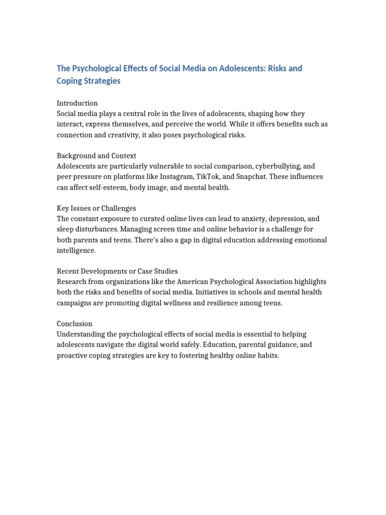 Social Media's Impact on Teen Mental Health | PDF