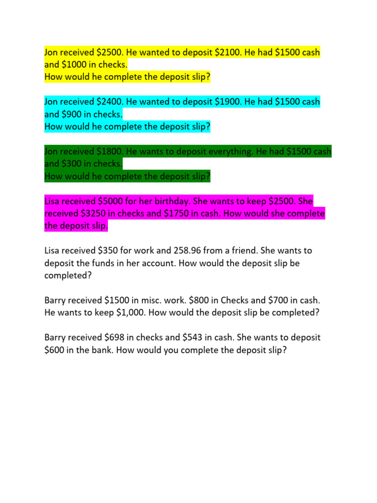 How to Complete a Deposit Slip | PDF