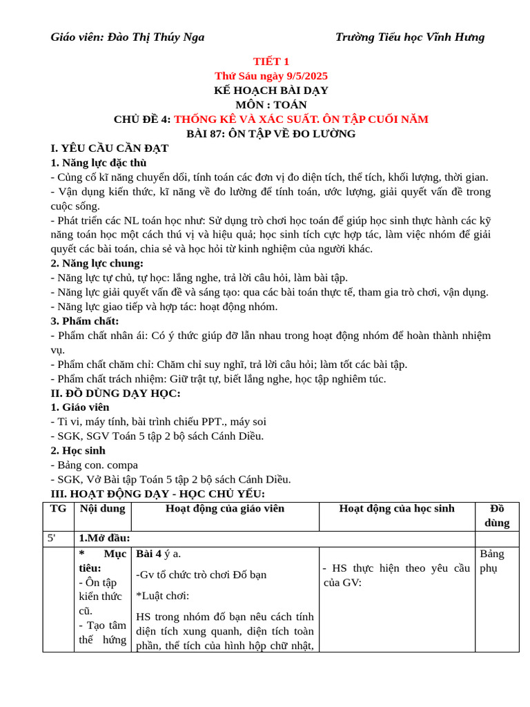 5A1-Tuần 34 Toán | PDF