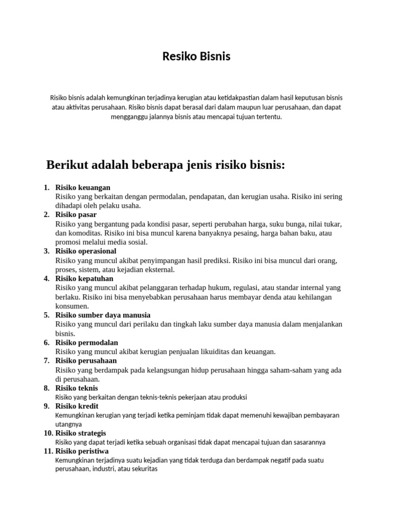 Resiko Bisnis | PDF