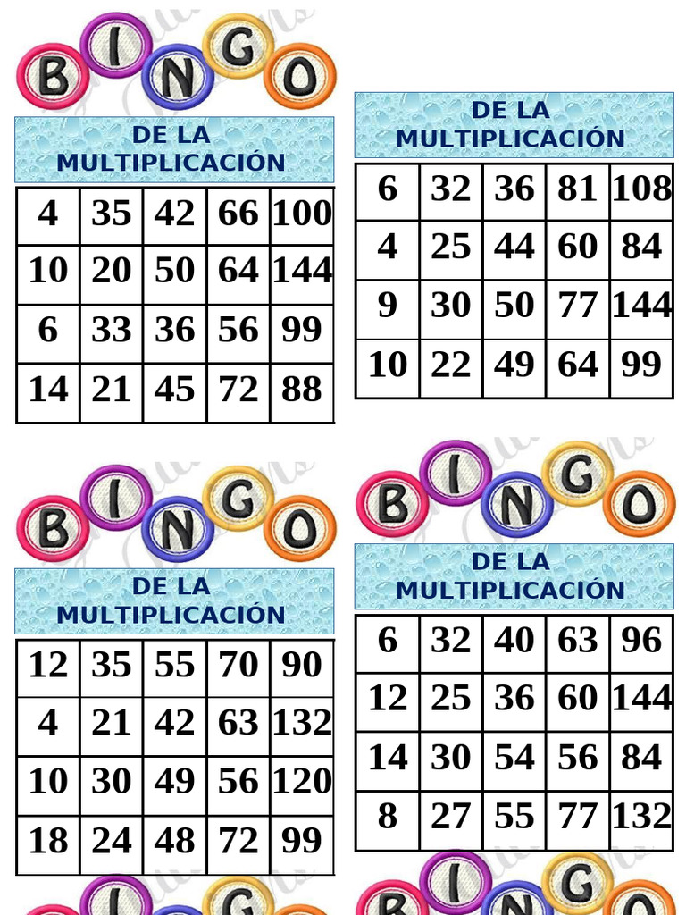 Bingo de Multiplicaciones para Niños | PDF