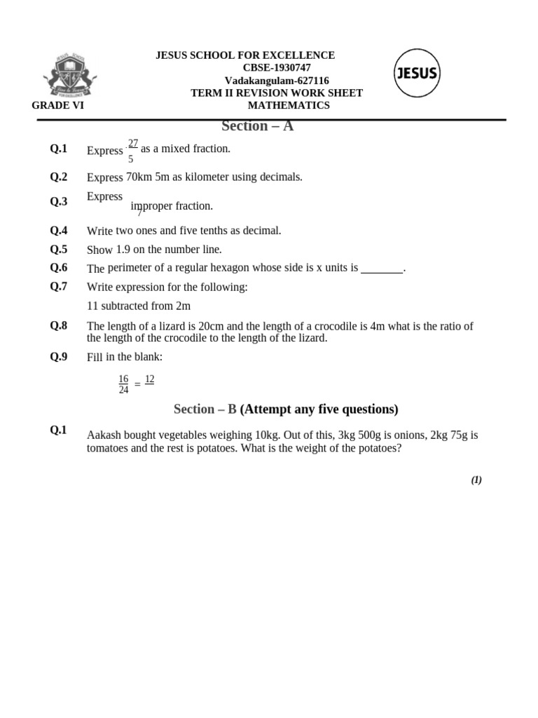 CBSE-Class-6-Maths-Sample-Paper | PDF | Elementary Mathematics ...