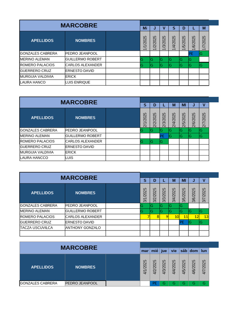 Roster Marcobre 2025 | PDF