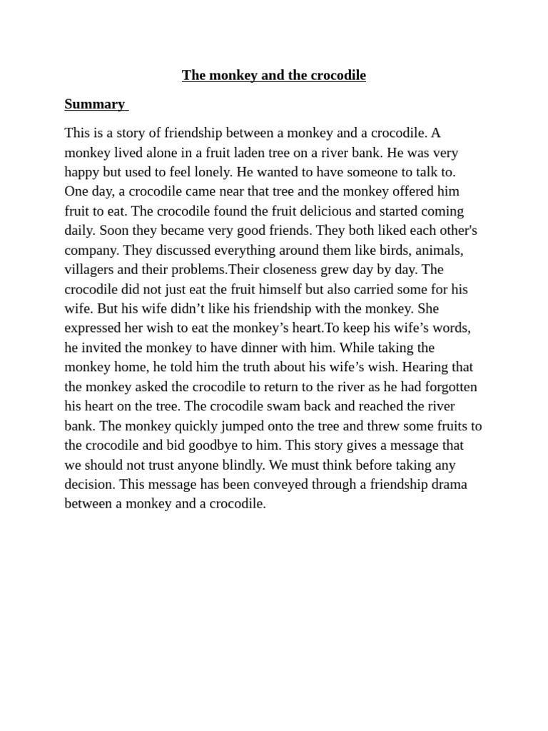 The Monkey and The Crocodile | PDF
