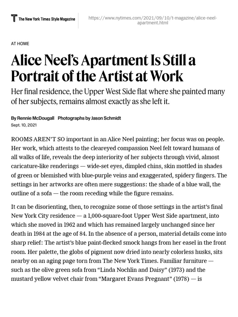 Alice Neel’s Apartment Is Still a Portrait of the Artist at Work - The New York Times | PDF ...