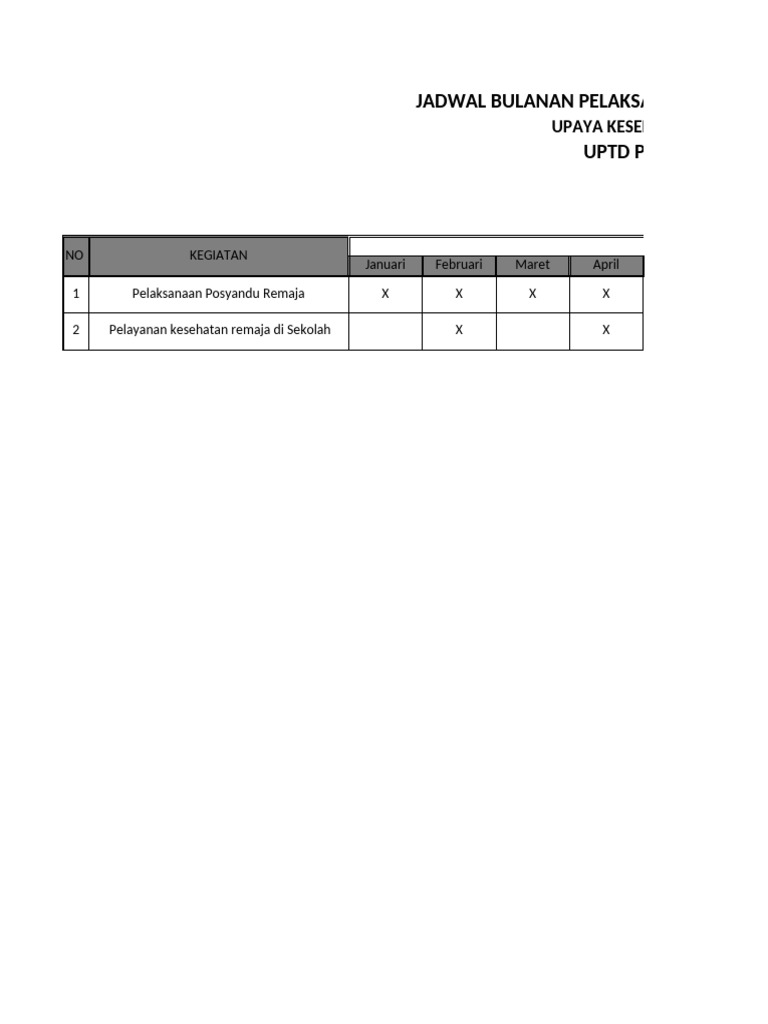 Jadwal Tahunan Pelayanan Ukm 2023 (Remaja) | PDF