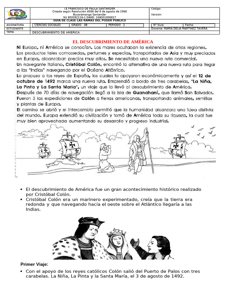 Actividades sobre el Descubrimiento de América | PDF | Cristobal colon ...